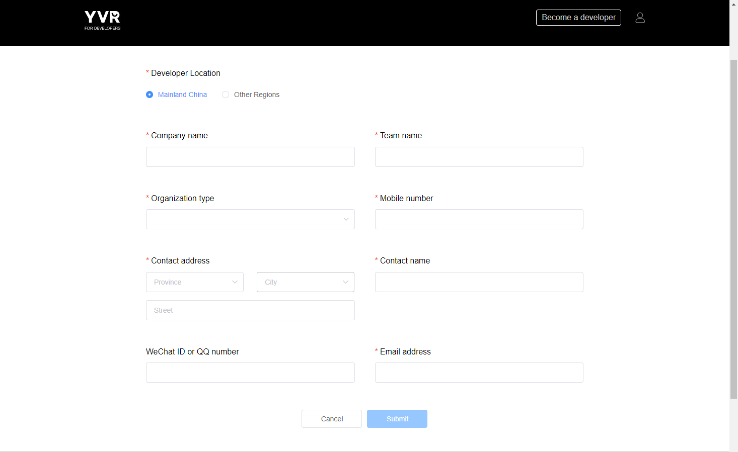 Welcome to Register as PFDM Developer | YVR Developer